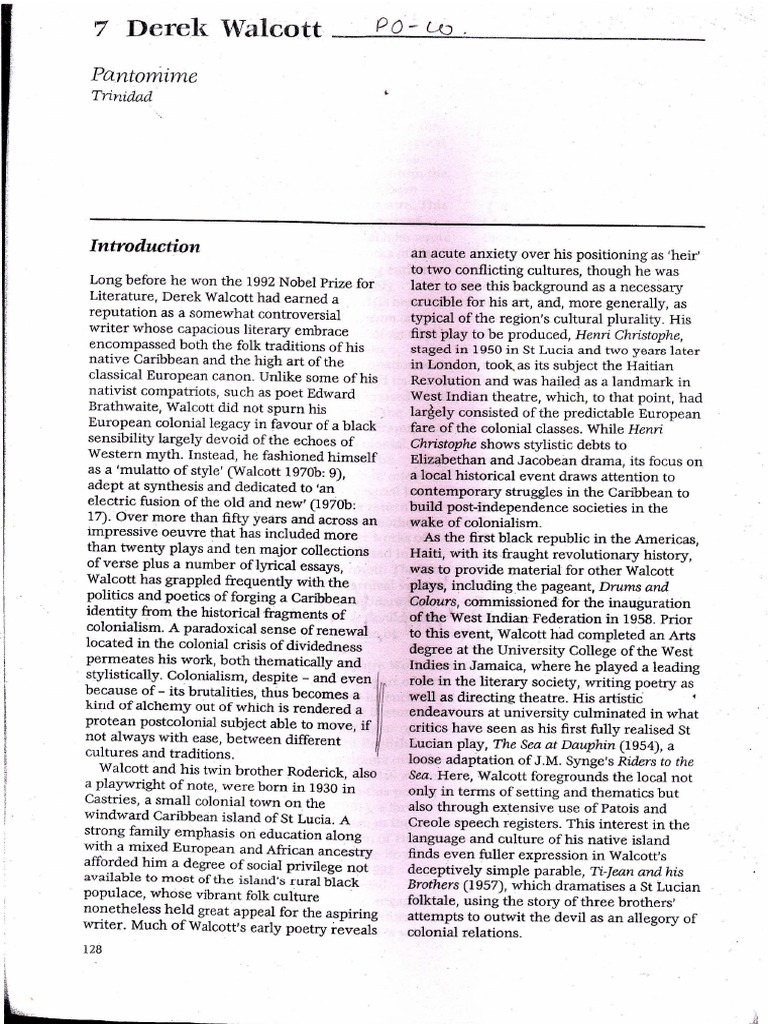 Derek Walcott - Pantomime | PDF