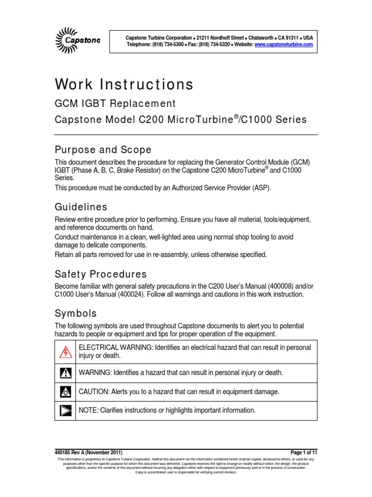 Work Instructions: GCM Igbt Replacement Capstone Model C200 ...