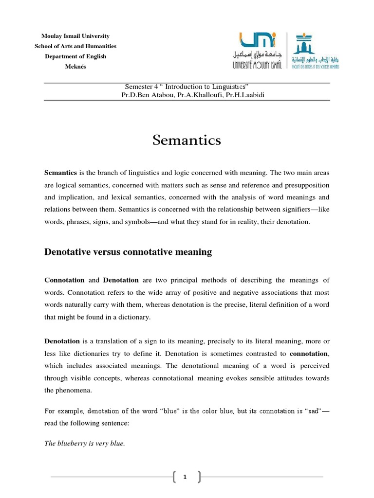 Semantics: Denotative Versus Connotative Meaning | PDF | Linguistics ...