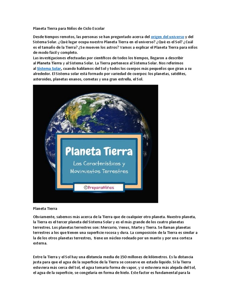Planeta Tierra para Niños de Ciclo Escolar | PDF | Tierra | Atmósfera ...