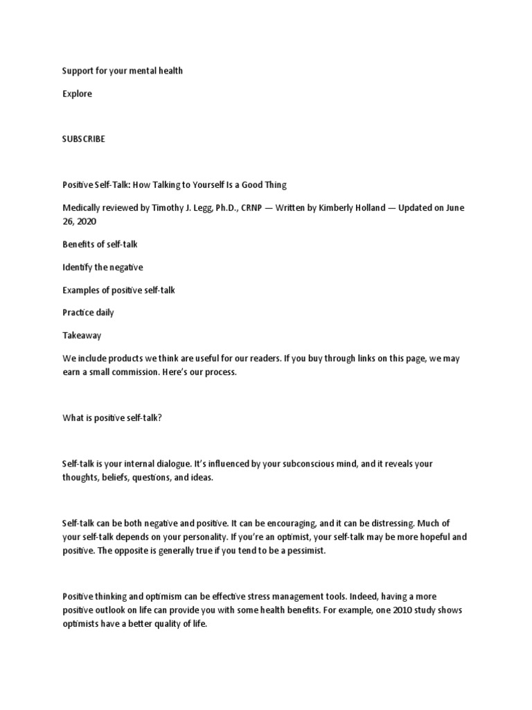Self Talk Support For you-WPS Office | PDF | Optimism | Applied Psychology