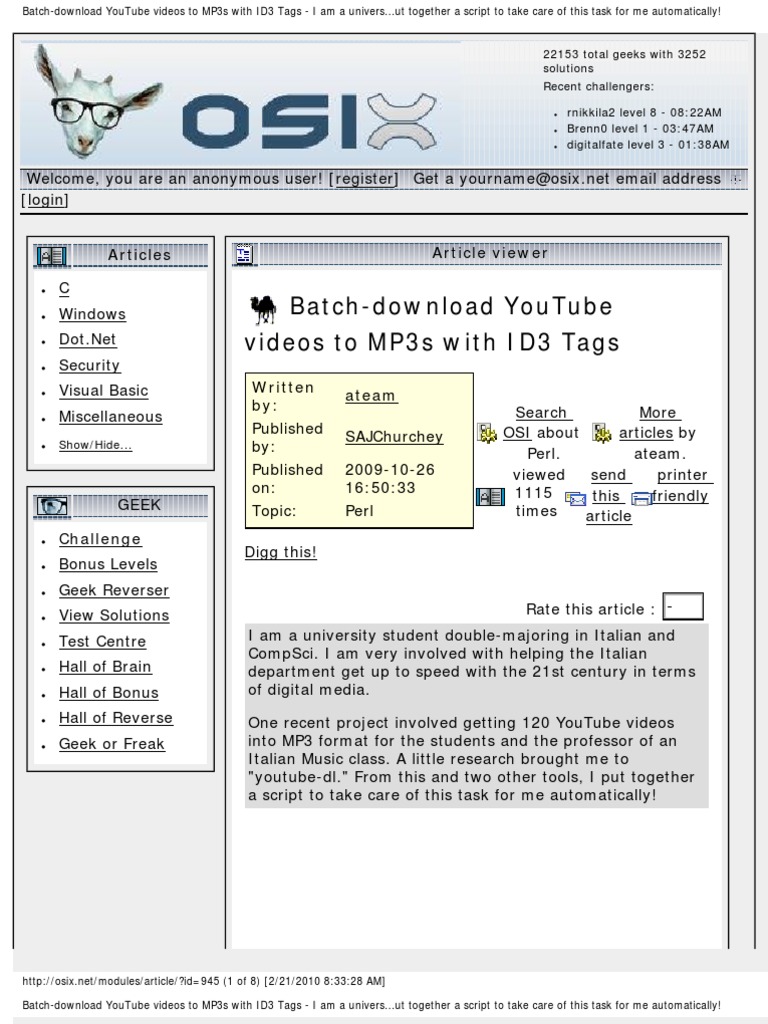 Batch-Download YouTube Videos To MP3s With ID3 Tags | PDF | You Tube | Mp3