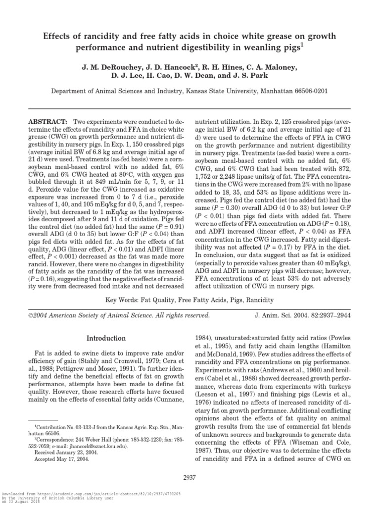 Effects of Rancidity and Free Fatty Acids in Choice White Grease On ...
