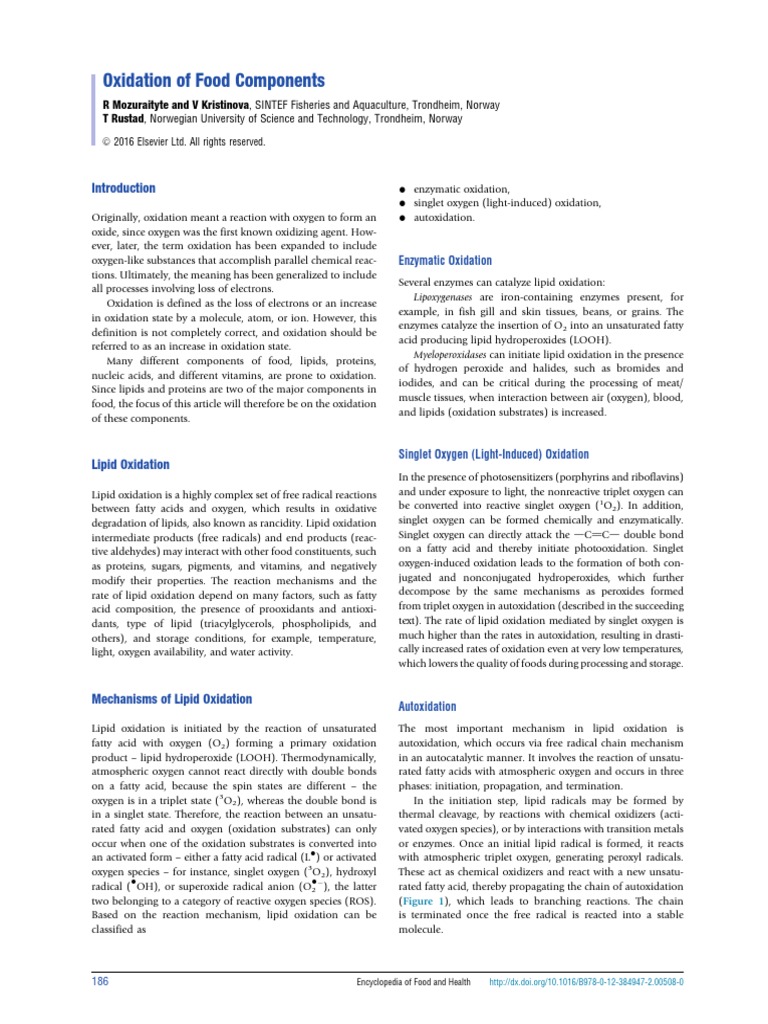 Oxidation of Food Components | PDF | Radical (Chemistry) | Antioxidant