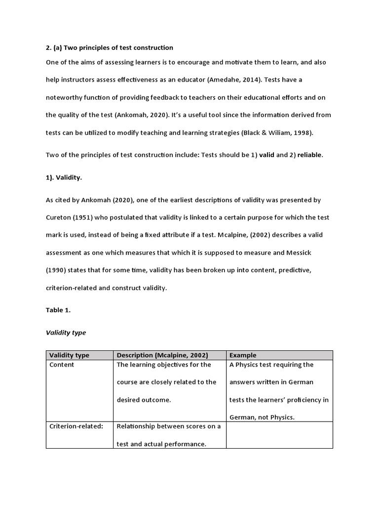 Two Principles Of Test Construction PDF Educational Assessment
