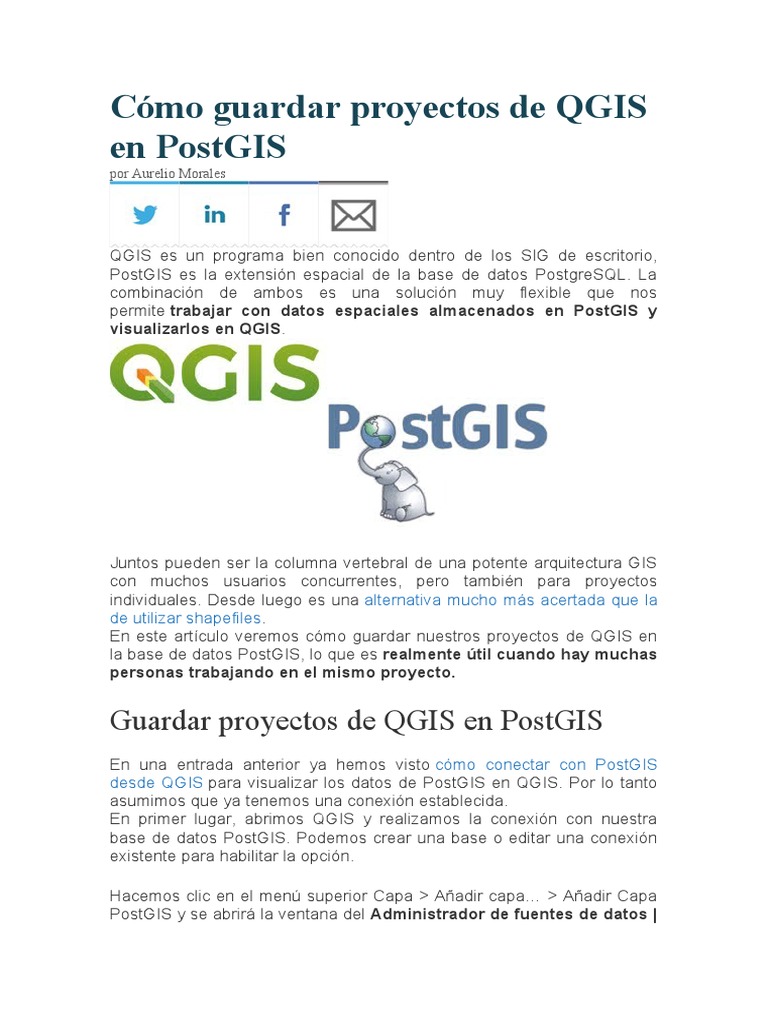 Cómo Guardar Proyectos De Qgis En Postgis Pdf Ventana Informática Postgre Sql 