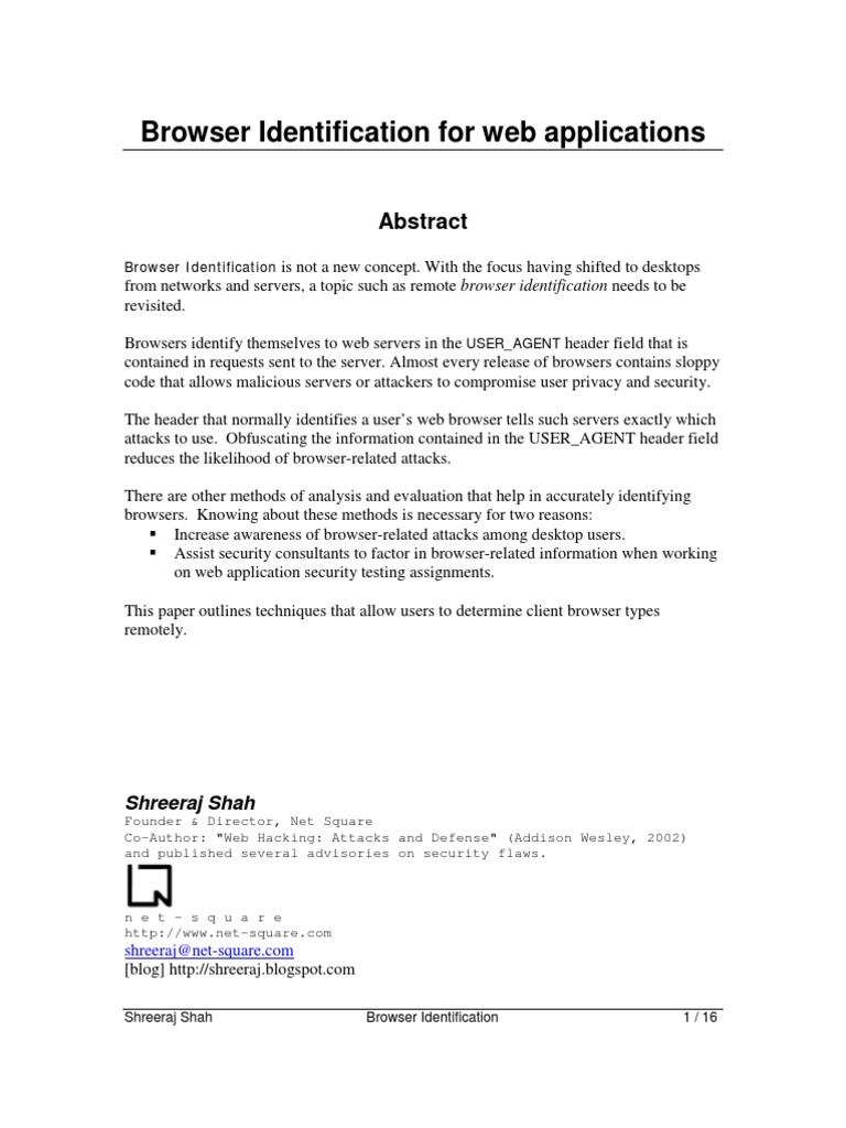 Browser Identification For Web Applications | PDF | World Wide Web ...