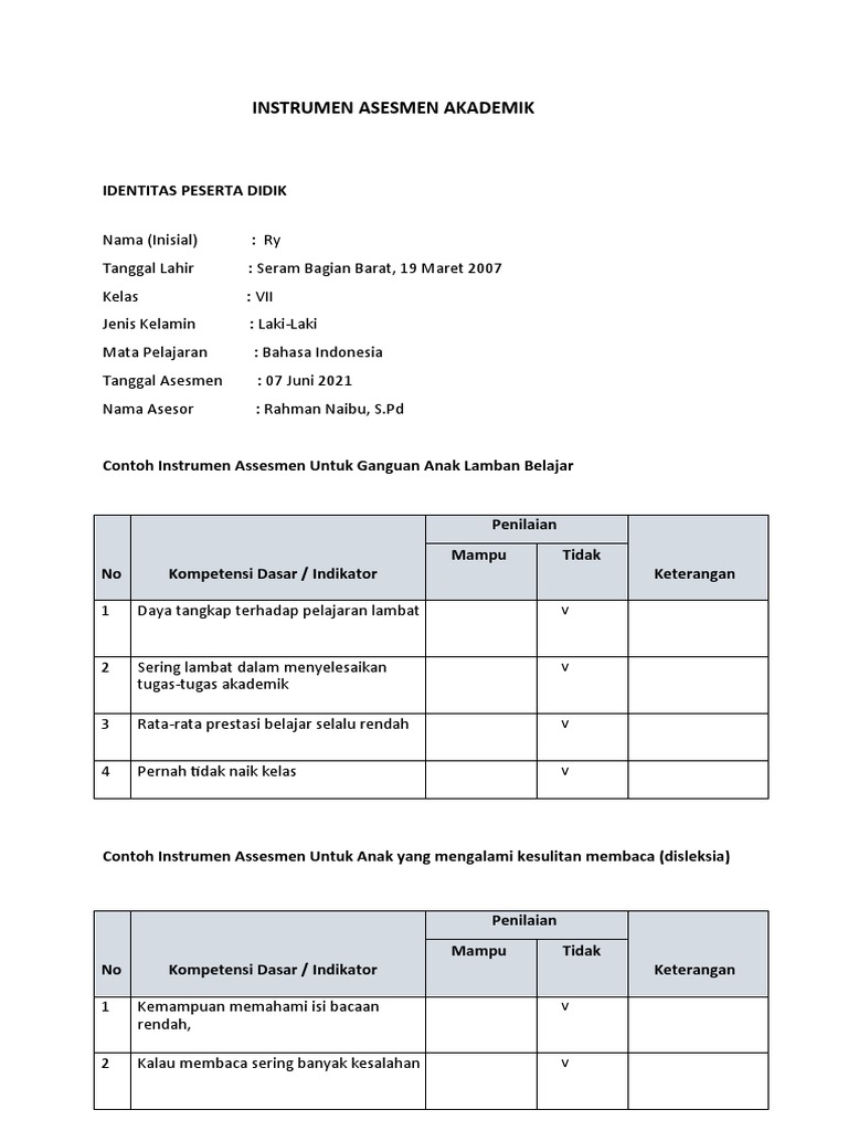 Instrumen Asesmen Akademik | PDF