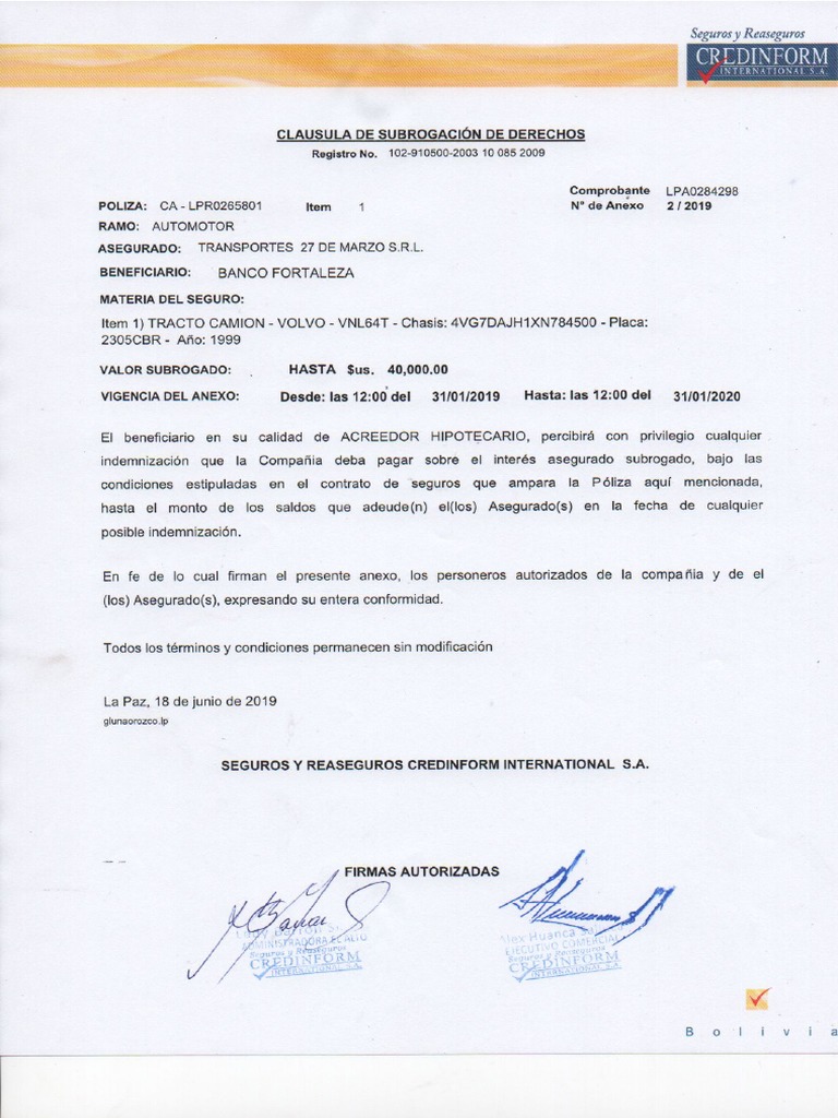 Carta Subrogacion | PDF