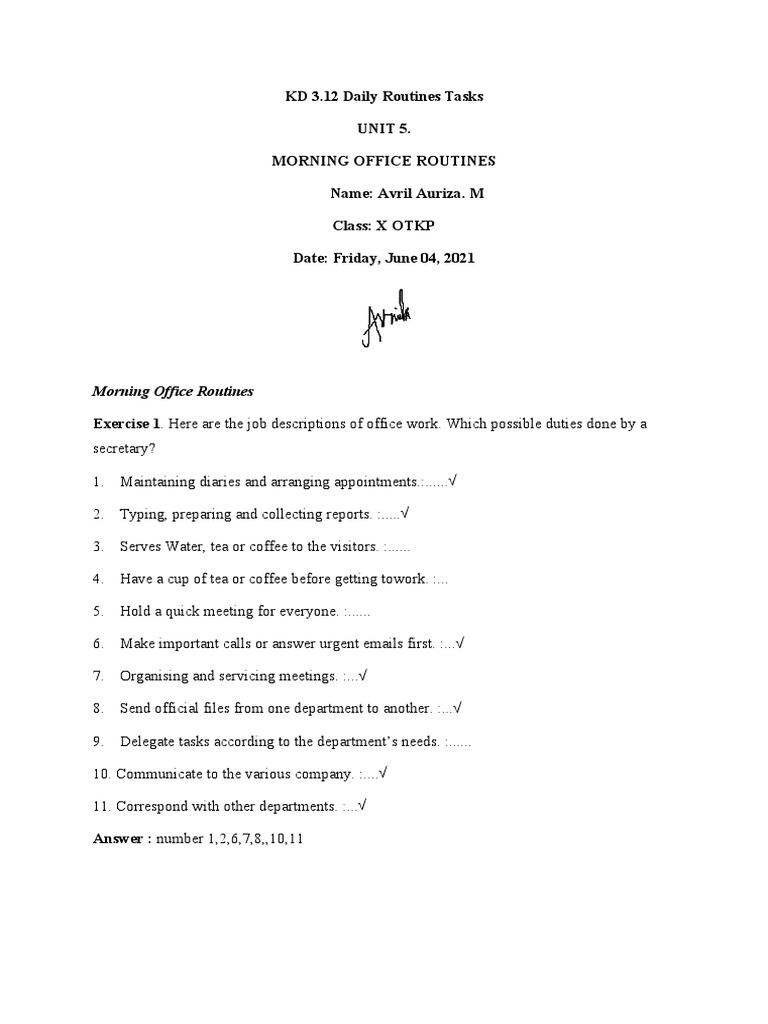 Exercise 1, 2, 3 & 4 KD 3.12 Daily Routine Activities-1 | PDF | Business