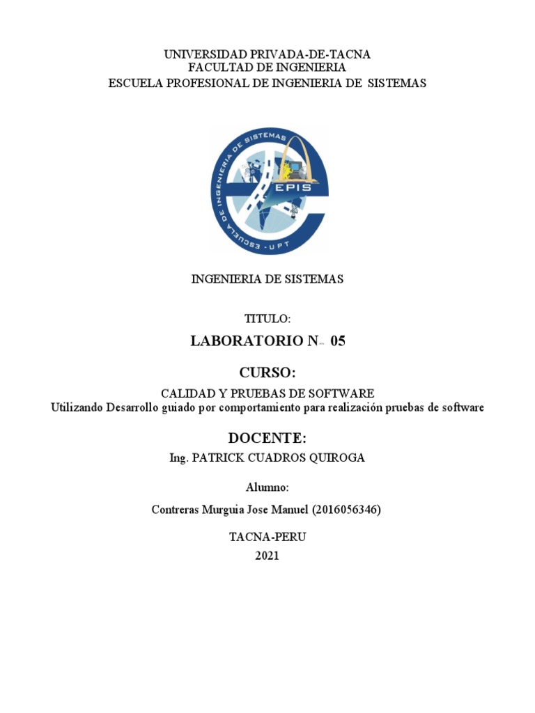 Laboratorio #05 Utilizando Desarrollo Guiado Por Comportamiento (BDD) para Realización Pruebas ...