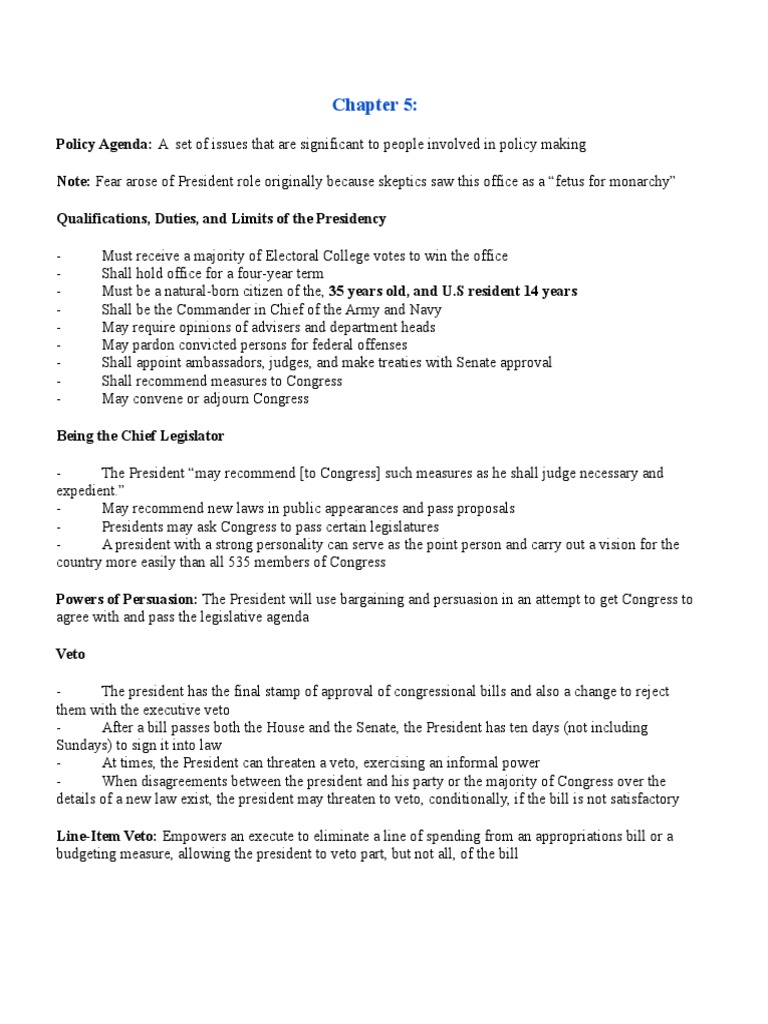 Chapter 5 AP Government Notes | PDF | Presidents Of The United States ...