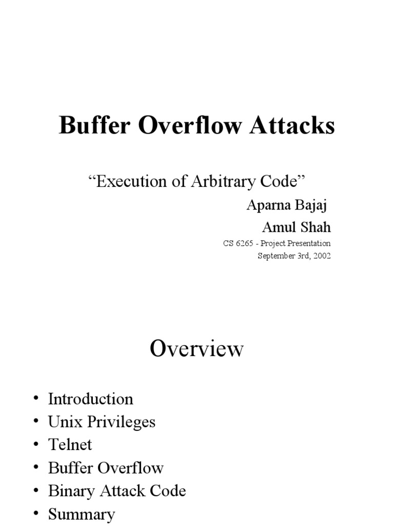 Buffer Overflow by Amul & Aparna | Download Free PDF | Pointer (Computer Programming) | Software