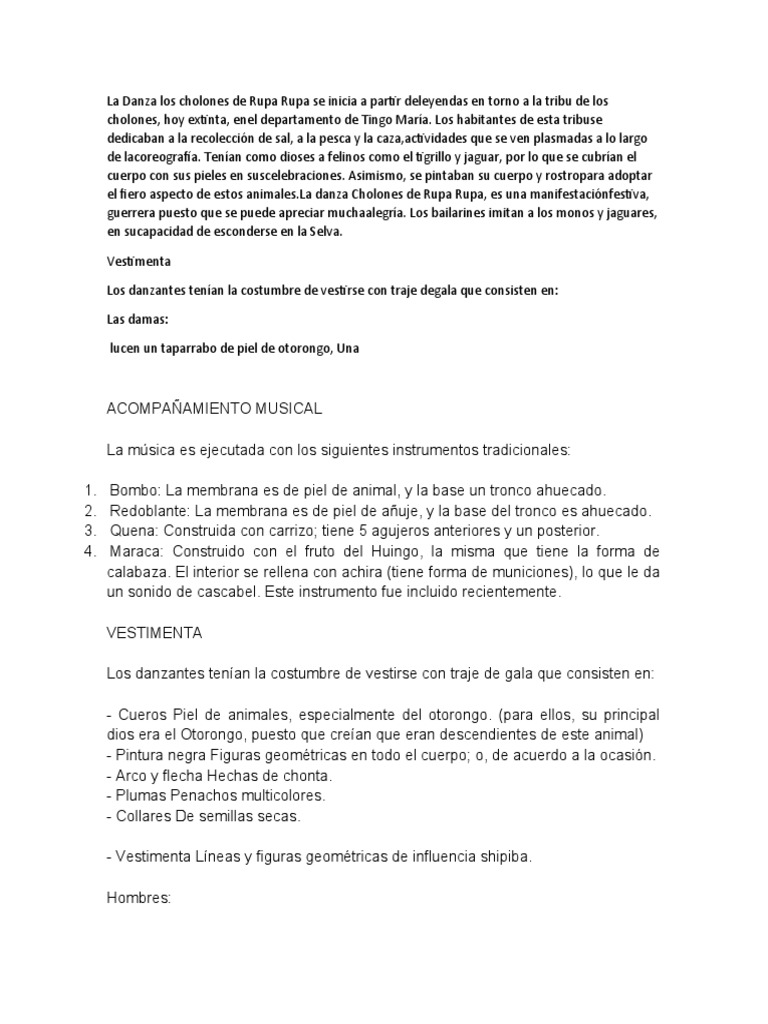 La Danza Los Cholones de Rupa Rupa Se Inicia | PDF | Arte