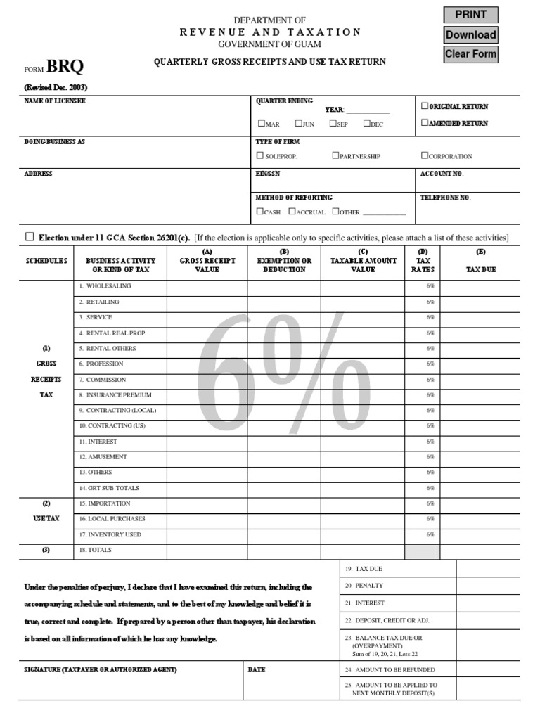 Guam Quarterly Tax Return Form BRQ | PDF | Use Tax | Tax Deduction
