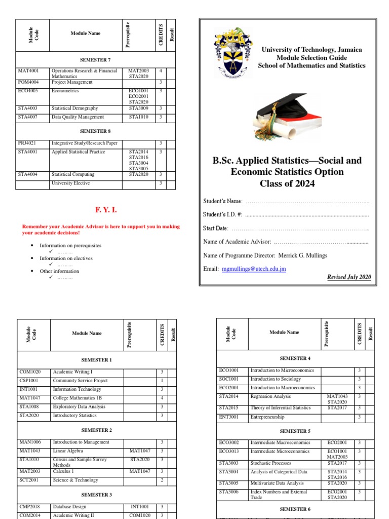 B.Sc. Applied Statistics Module Selection Guide - Social - Economic ...