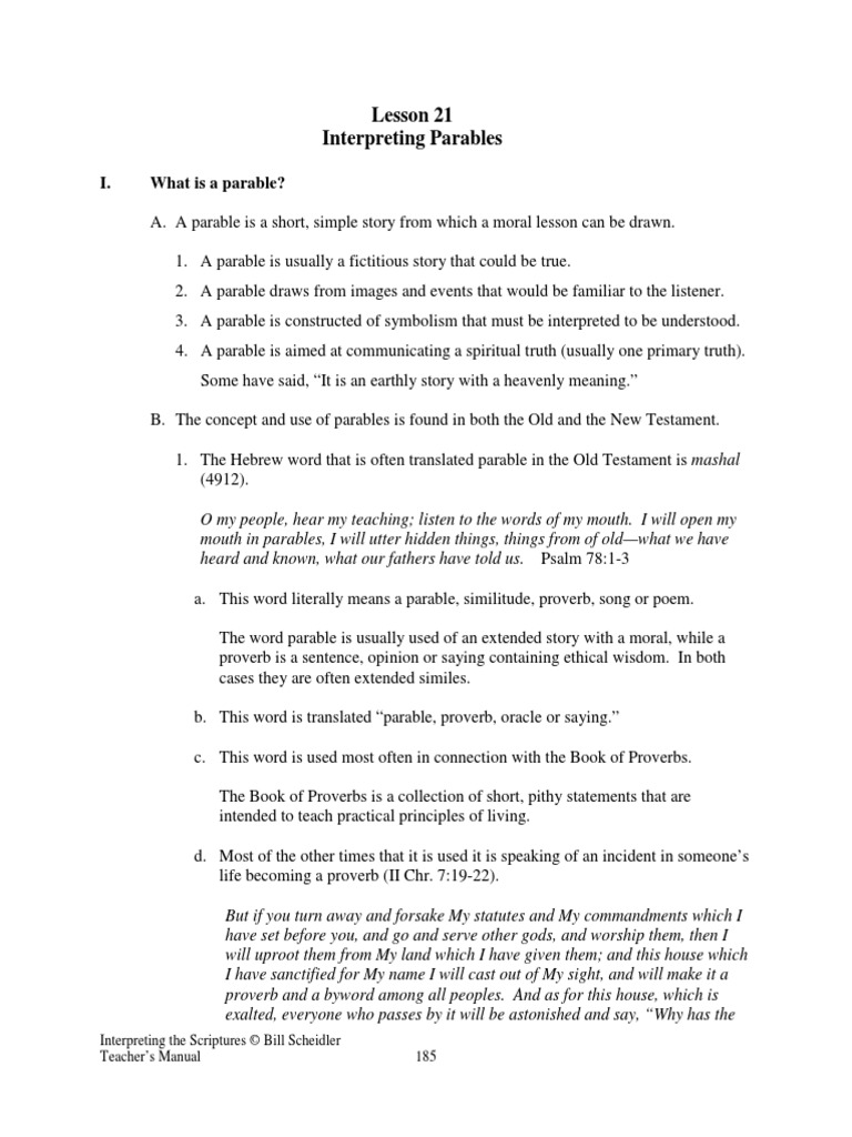 Lesson 21 Interpreting Parables: I. What Is A Parable? | Download Free ...