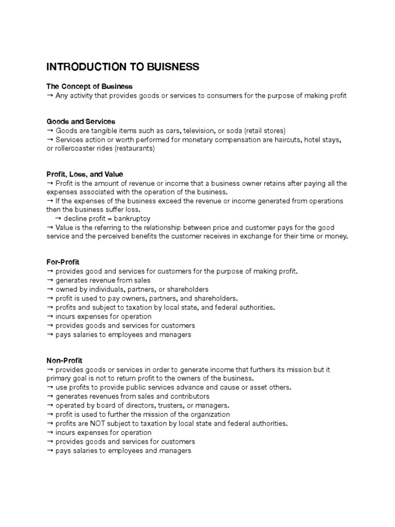 Introduction To Buisness: The Concept of Business | PDF | Factors Of ...