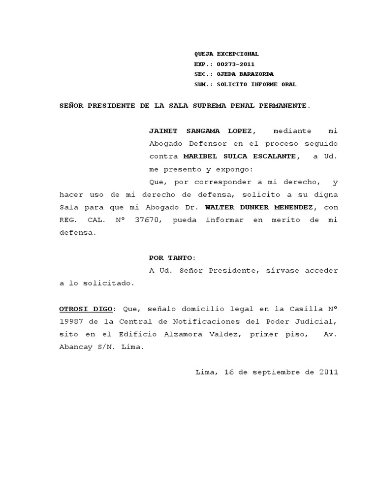 Queja Excepcional contra Maribel Sulca | PDF | Derecho