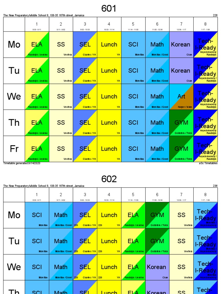 New Preparatory Middle School Timetable | PDF