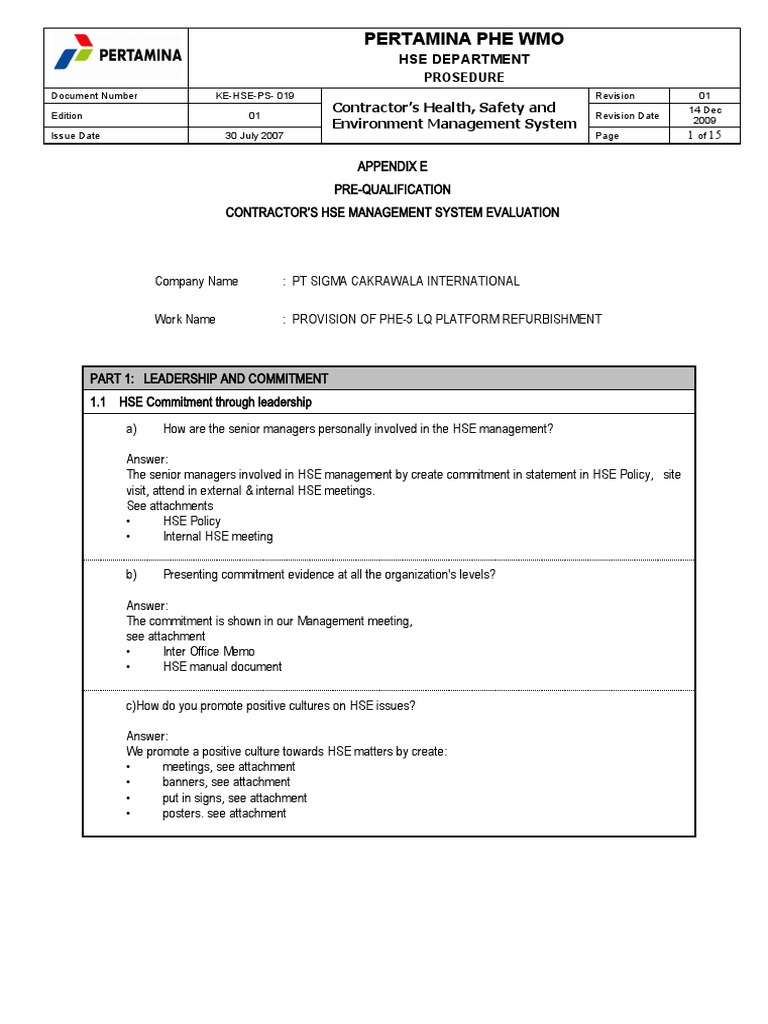 Hse Questionnaire (Phe Wmo) - 2 | PDF | Personal Protective Equipment ...