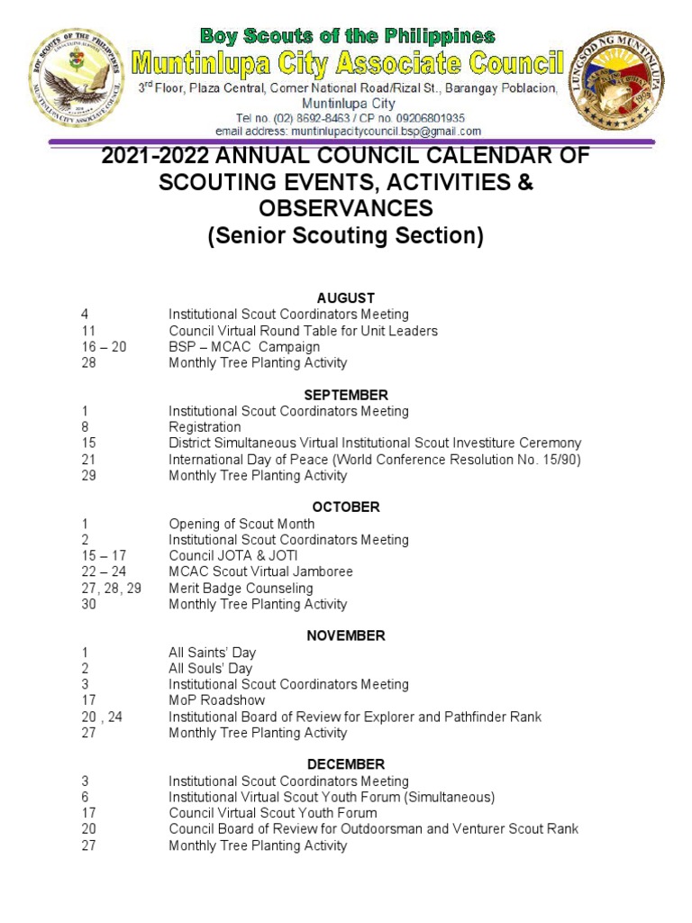 Senior Scouting Annual Calendar 2021-2022 | PDF | Scouting | Boy Scouts ...