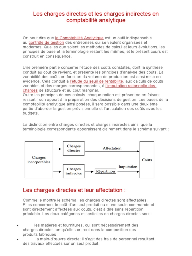 Charges Directes et Indirectes en Comptabilité | PDF | Comptabilité ...