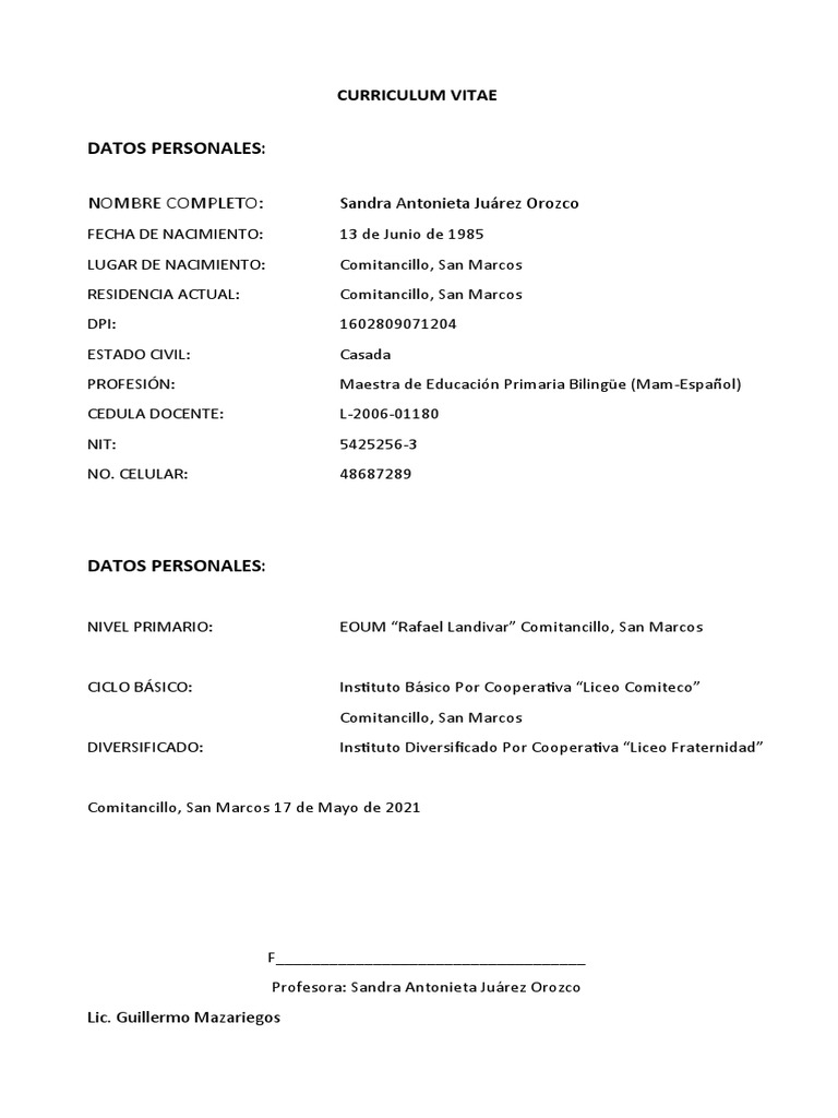 CURRICULUM VITAE Sandra | Descargar gratis PDF | Enseñando y ...