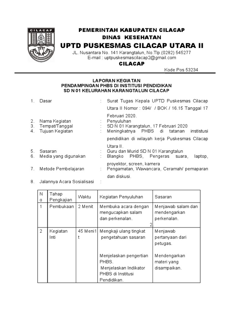Laporan PHBS SD 01 KT | PDF | Pengembangan Diri