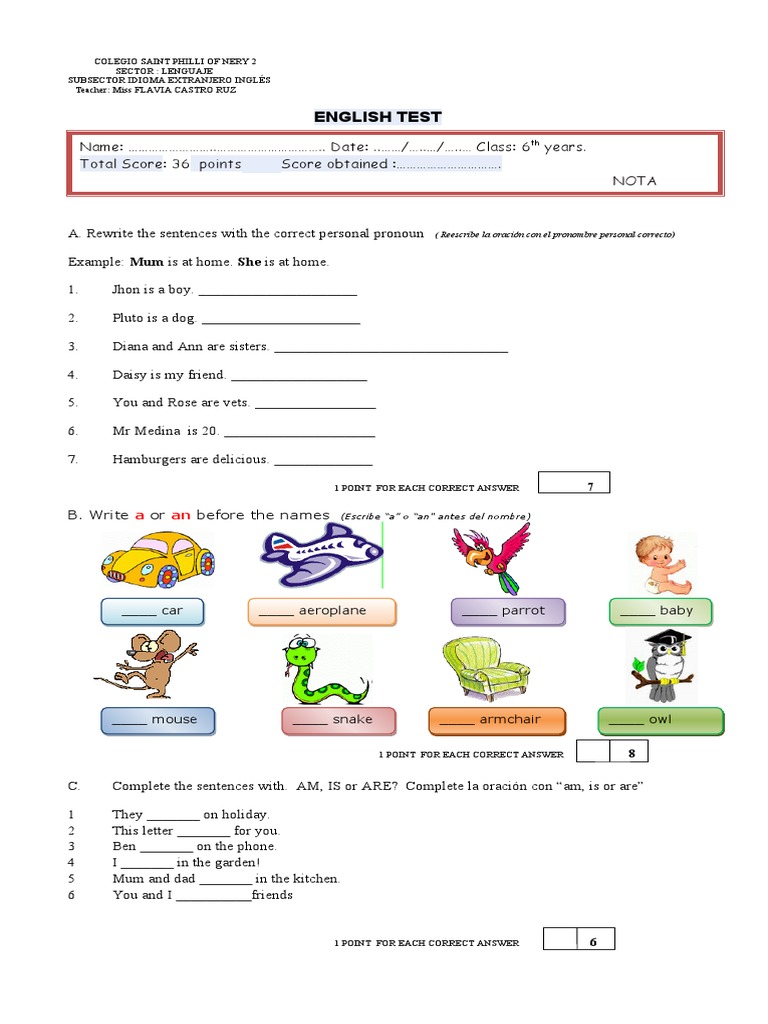 6th Grade English Language Test | PDF | Syntax | Linguistic Morphology