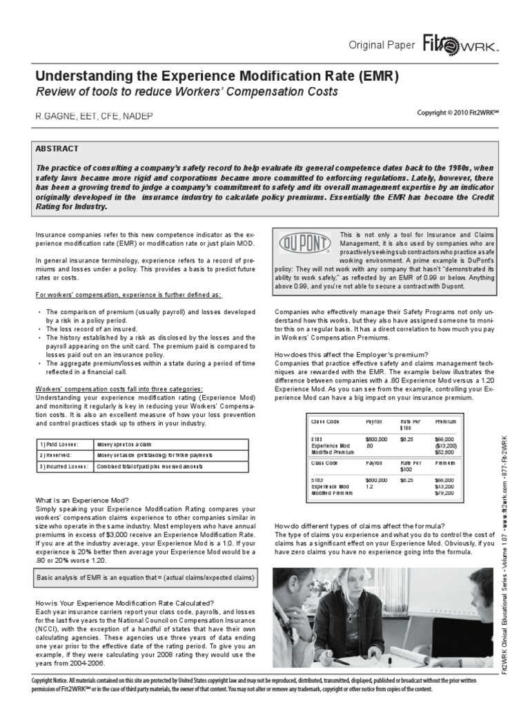 Understanding The Experience Modifi Cation Rate (EMR) : Review of Tools ...