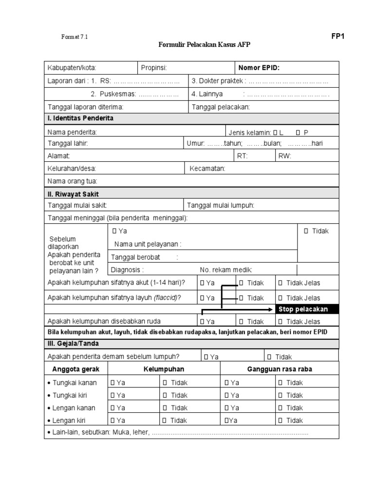 FP1 Formulir Pelacakan Kasus AFP | PDF