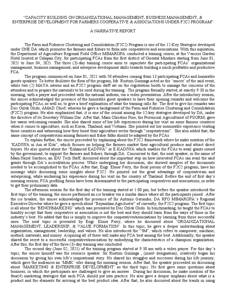 F2C2 Narrative Report | PDF | Swot Analysis | Economies