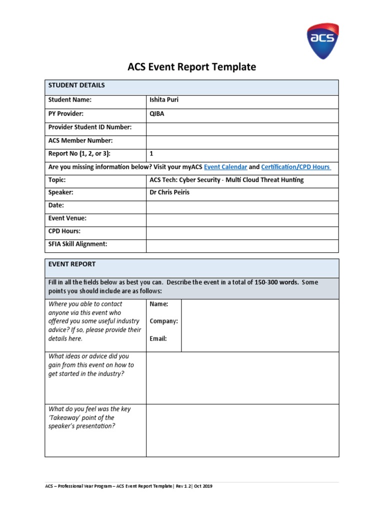 ACS Events Template (Rev 1.2) | PDF