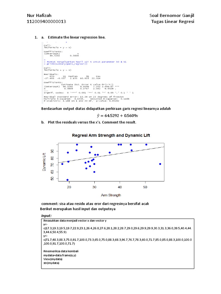 Nur Hafizah - 11200940000013 - Tugas Regresi Linear Dengan R | PDF