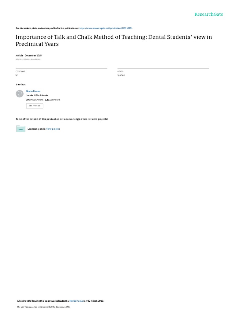 Importance of Talk and Chalk Method of Teaching de | PDF | Lecture ...