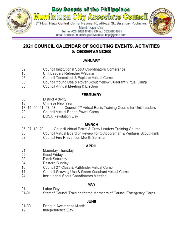 2021 Calendar of Scouting Events | PDF | Youth Movements | Youth ...