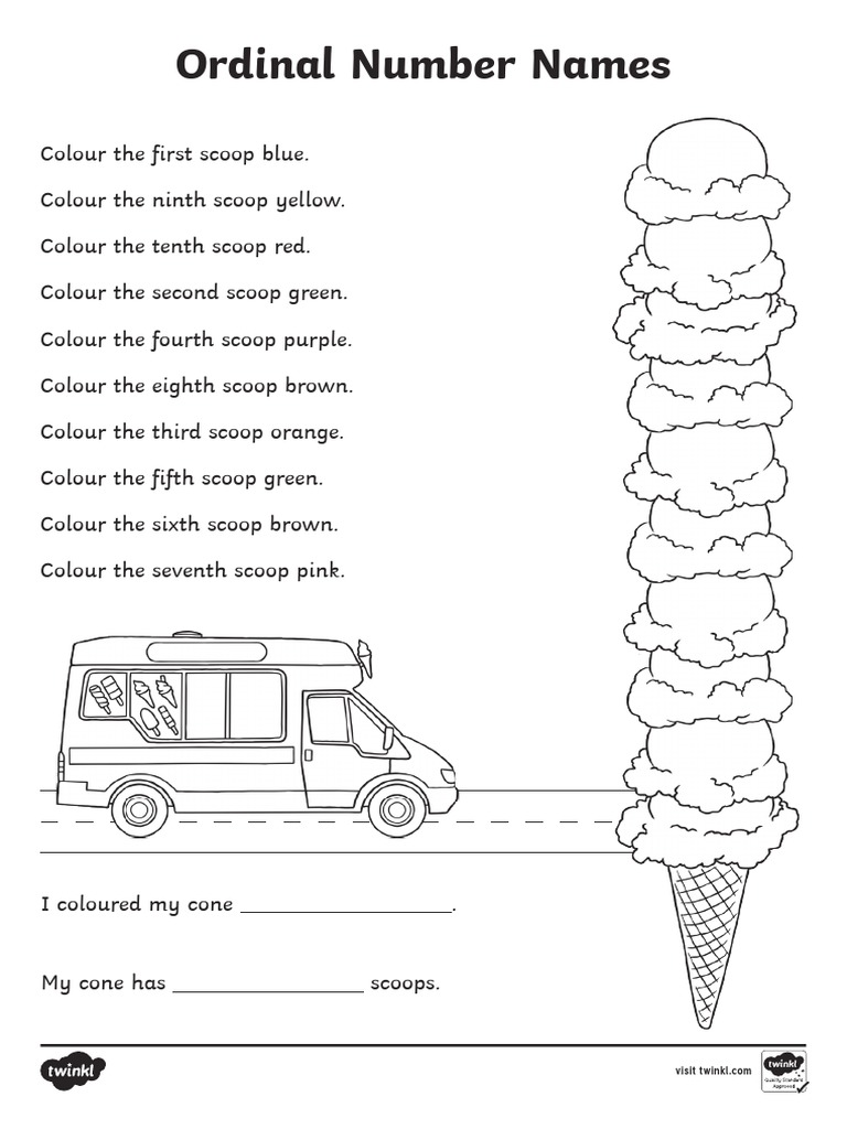Ice Cream Ordinal Numbers Worksheet | PDF