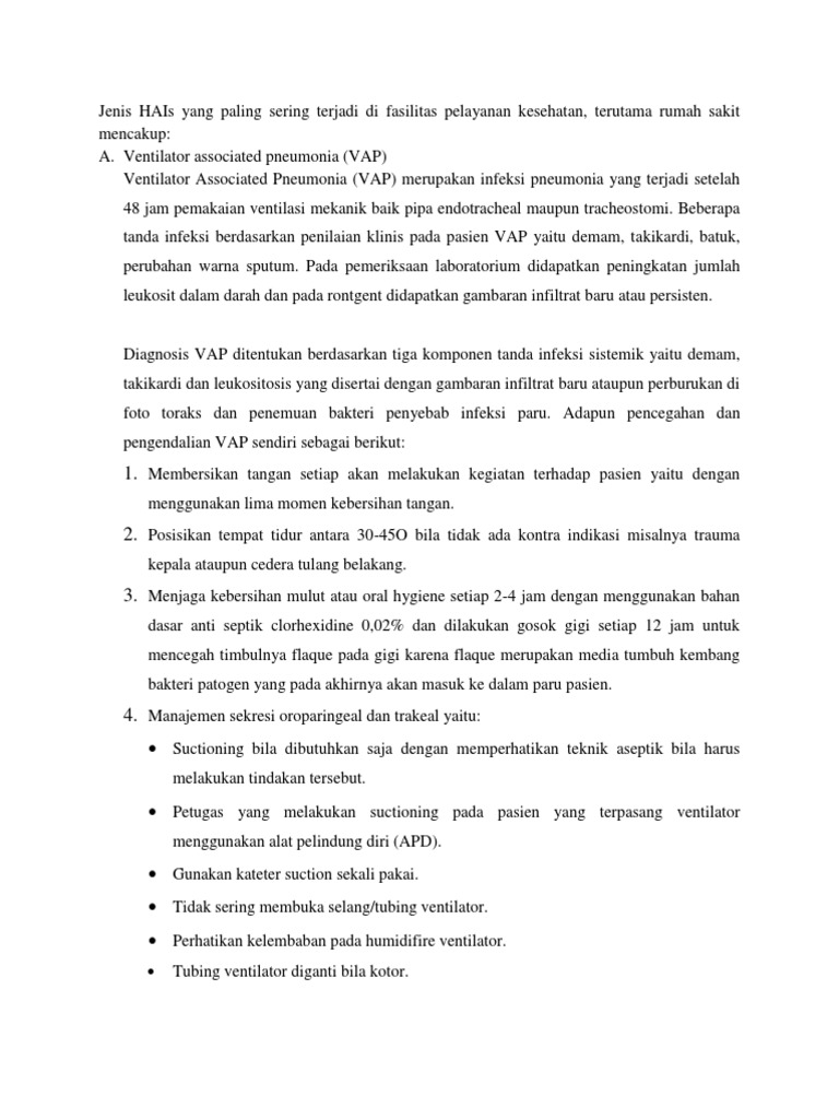 Penatalaksanaan Dan Pencegahan Vap, Iad, Isk, Ido | PDF