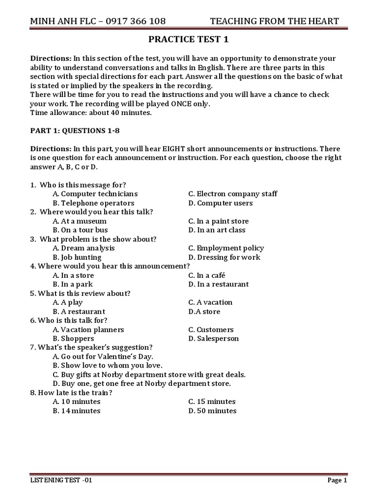 Practice Test 1 - VSTEP | PDF | University And College Admission ...