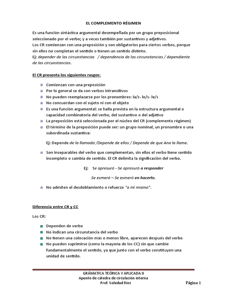 El Complemento Regimen | PDF | Verbo | Asunto (gramática)