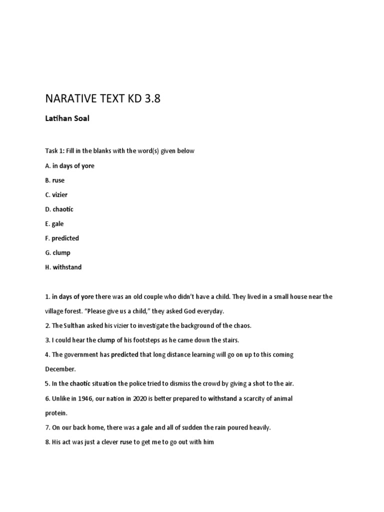Latihan Soal Narative Text KD 3.8 | PDF