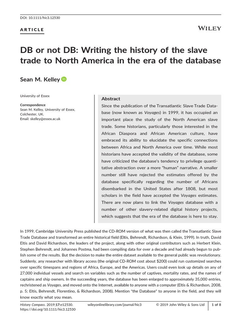DB or Not DB: Writing The History of The Slave Trade To North America in The Era of The Database ...