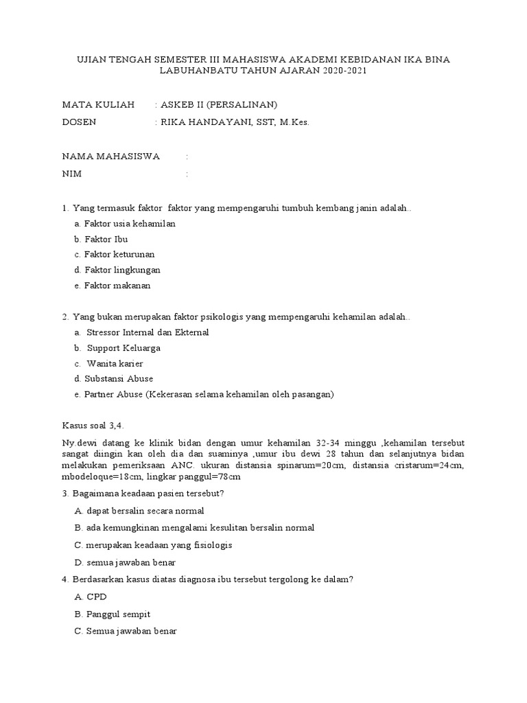 Soal UTS Askeb2 | PDF | Pengembangan Diri | Kesehatan Holistik