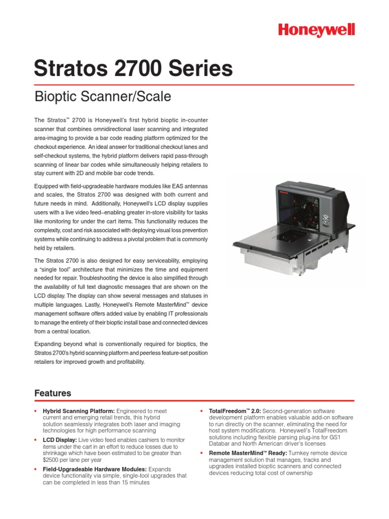 Stratos 2700 Series: Bioptic Scanner/Scale | PDF | Barcode | Image Scanner