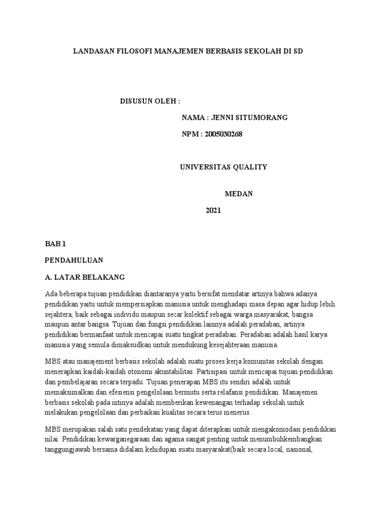 Landasan Filosofis MBS di Pendidikan SD | PDF
