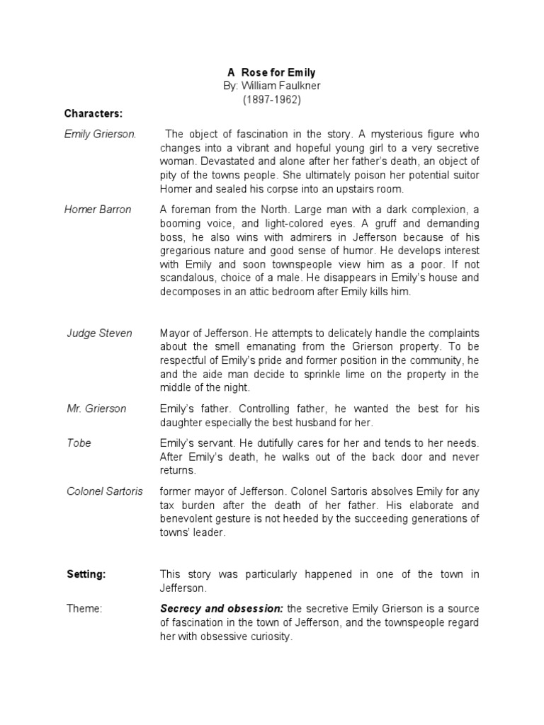 Emily Grierson.: A Rose For Emily | PDF