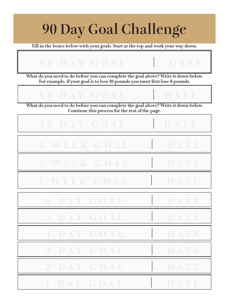 90 Day Goal Challenge Template | PDF