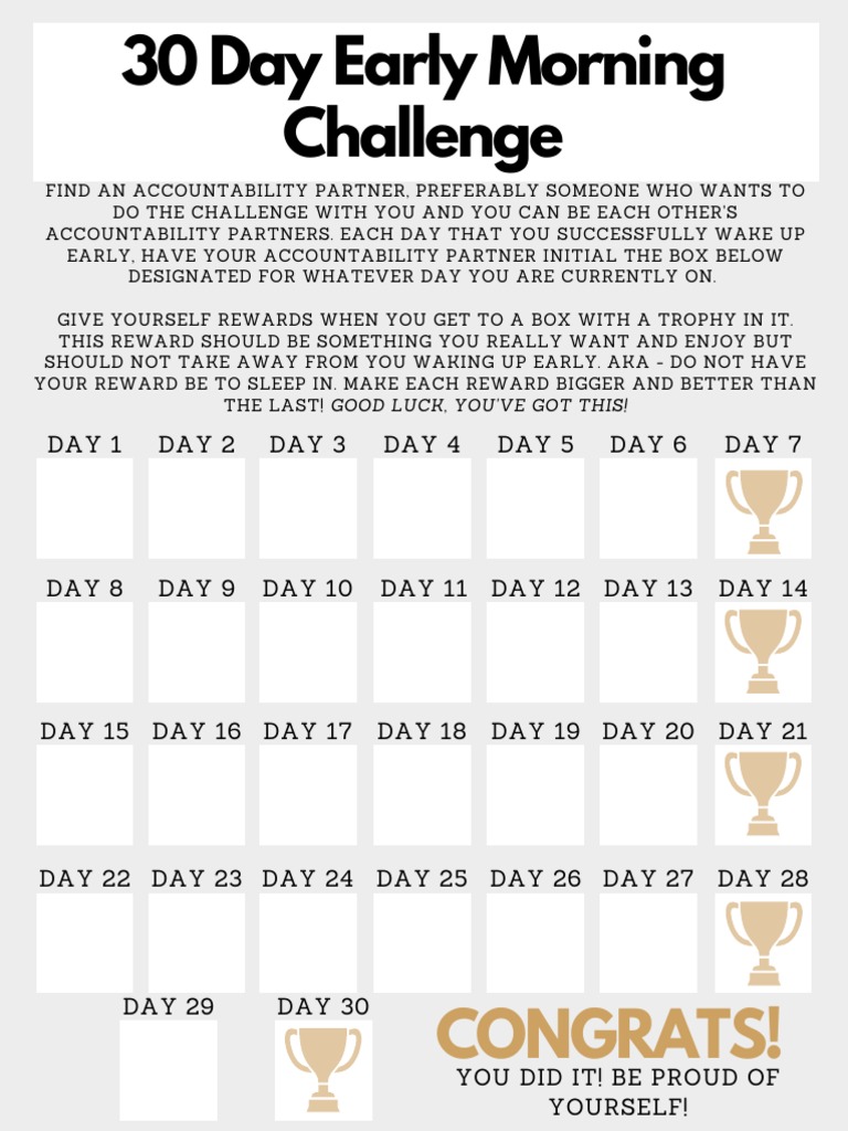 30 Day Early Morning Challenge | PDF | Self-Improvement