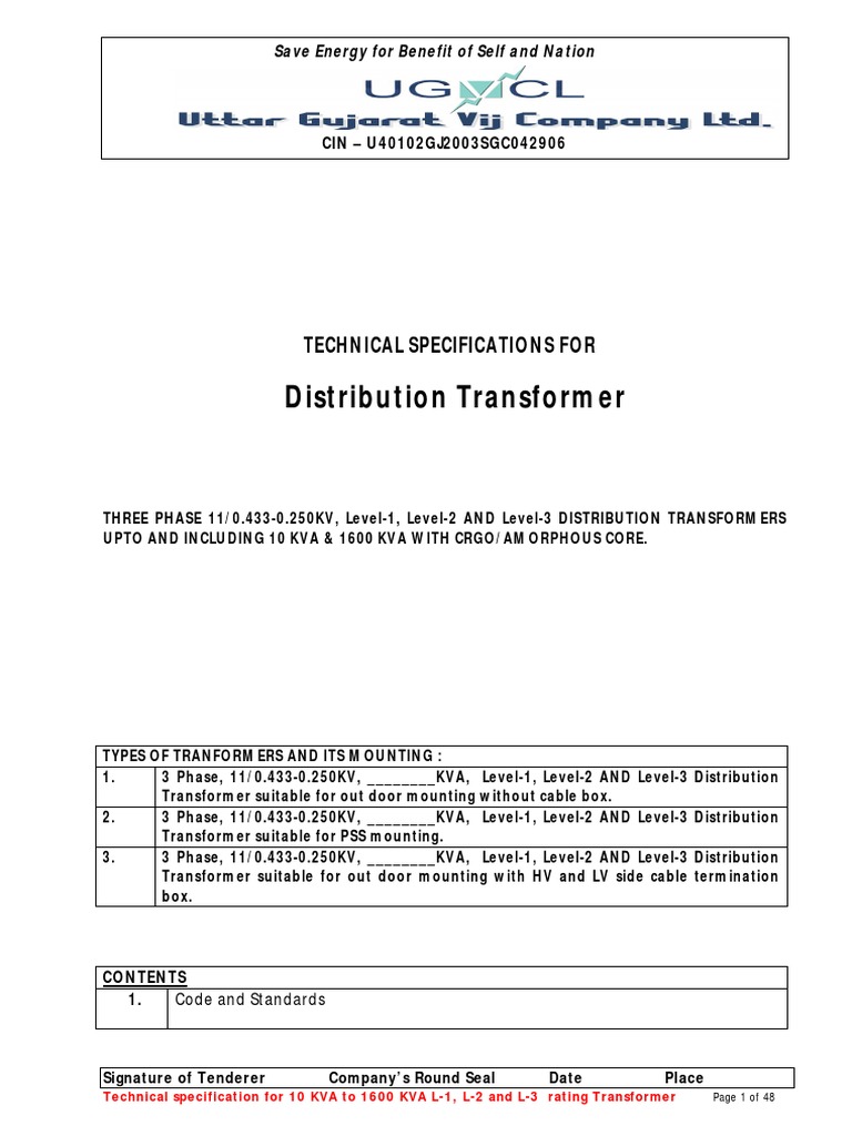 Technical Specs for 1600 KVA Transformers | PDF | Transformer | Paint